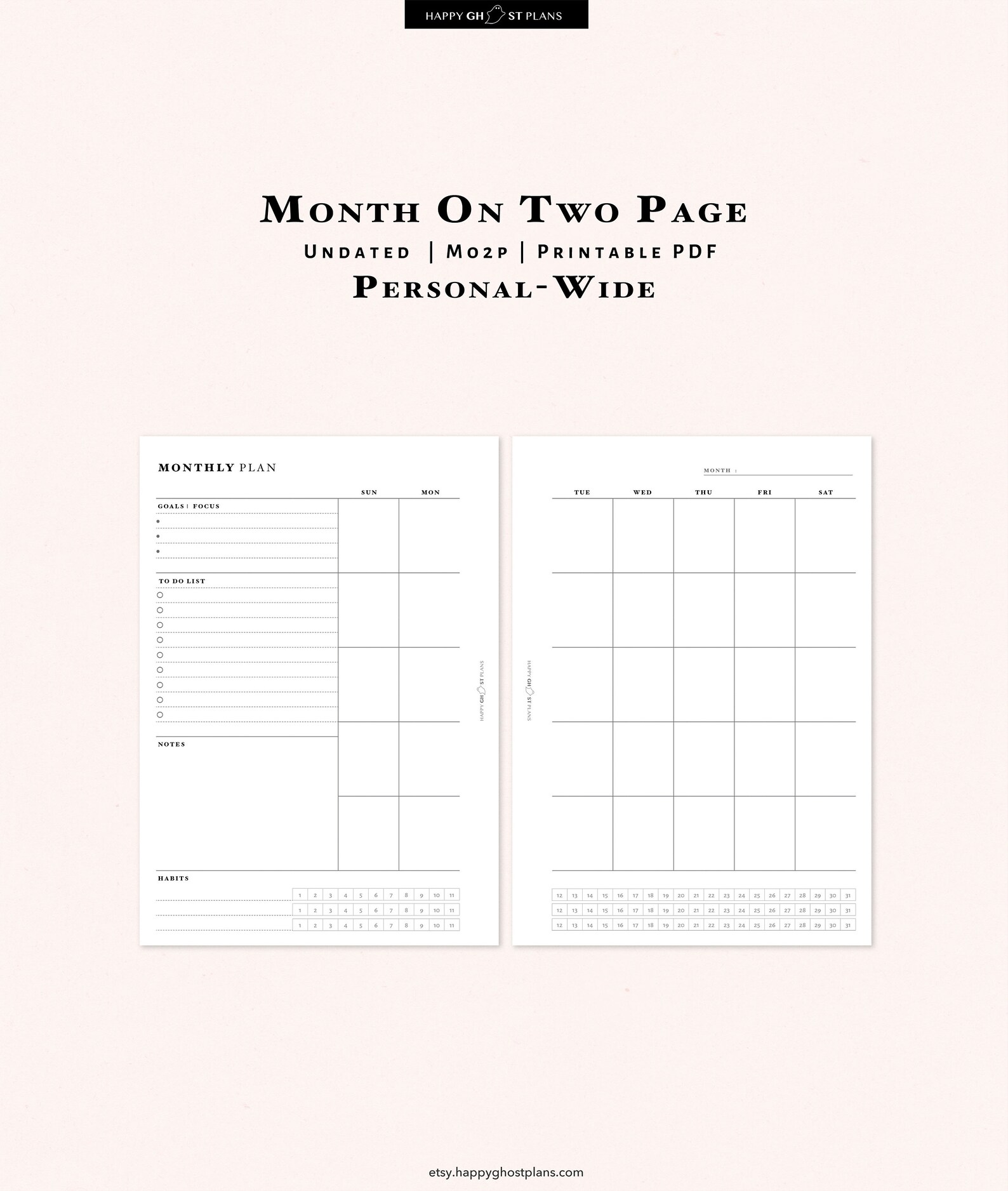 Monthly Planner Printable Personal-wide Size Inserts Month - Etsy