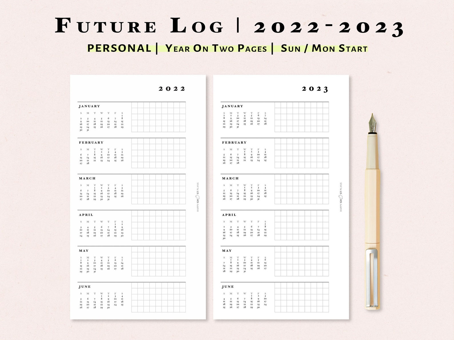 2022 2023 Future Log Printable Personal Size Inserts 2022 | Etsy