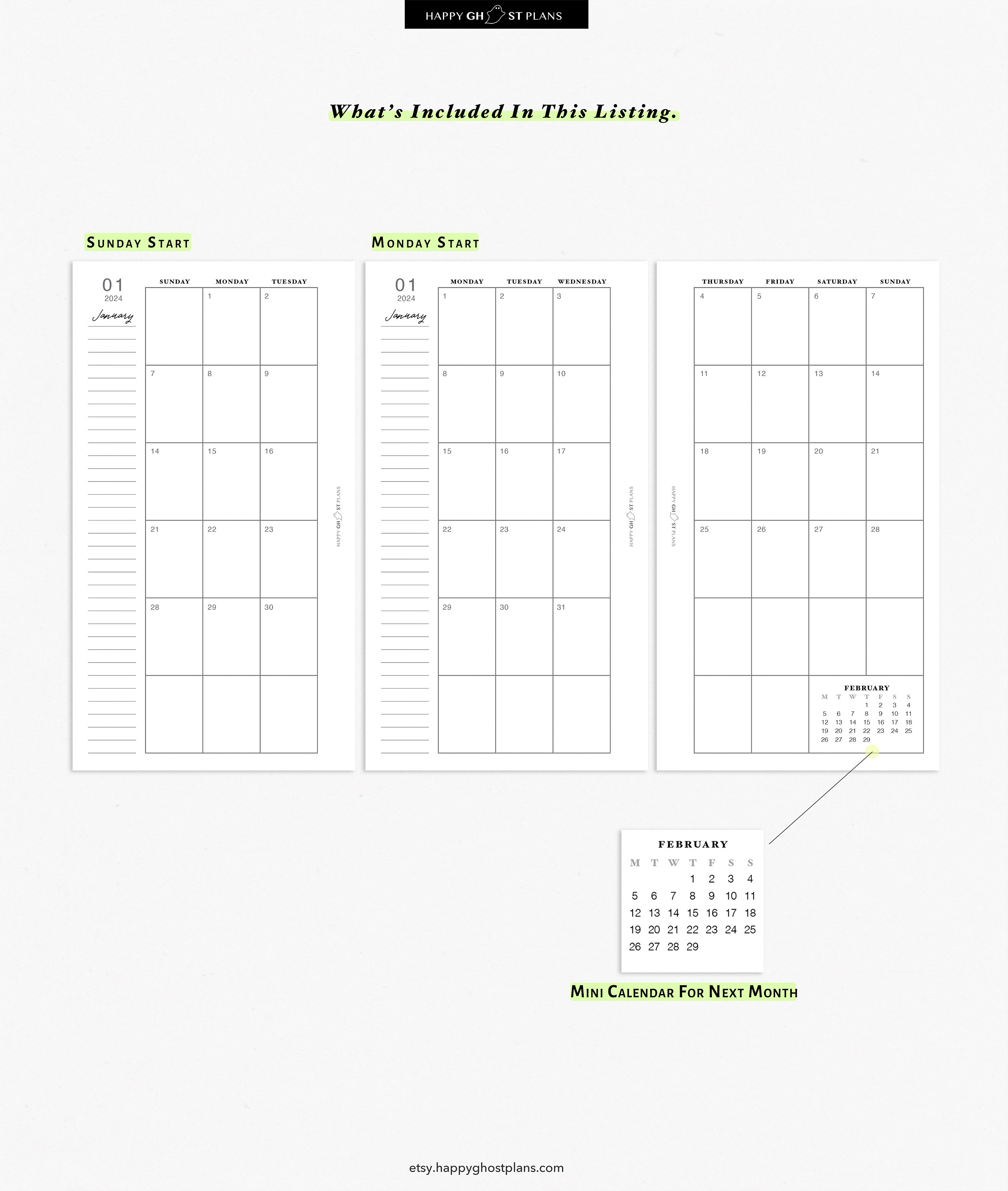 2024 Monthly Calendar Printable Insert for Personal Size Planner Two Page Calendar PDF Template ...