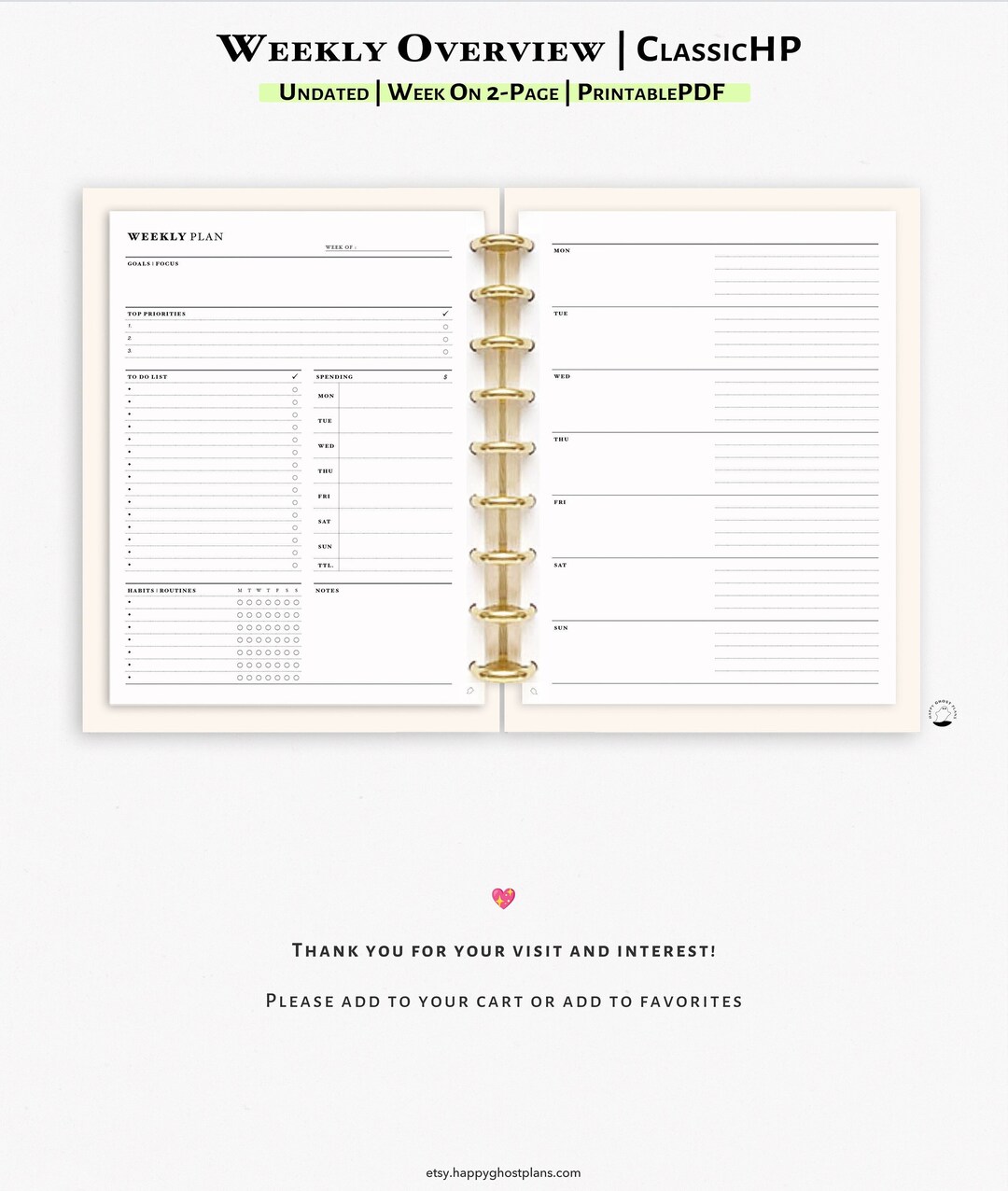 Weekly Planner, Printable Inserts for Happy Planner Classic | Weekly ...