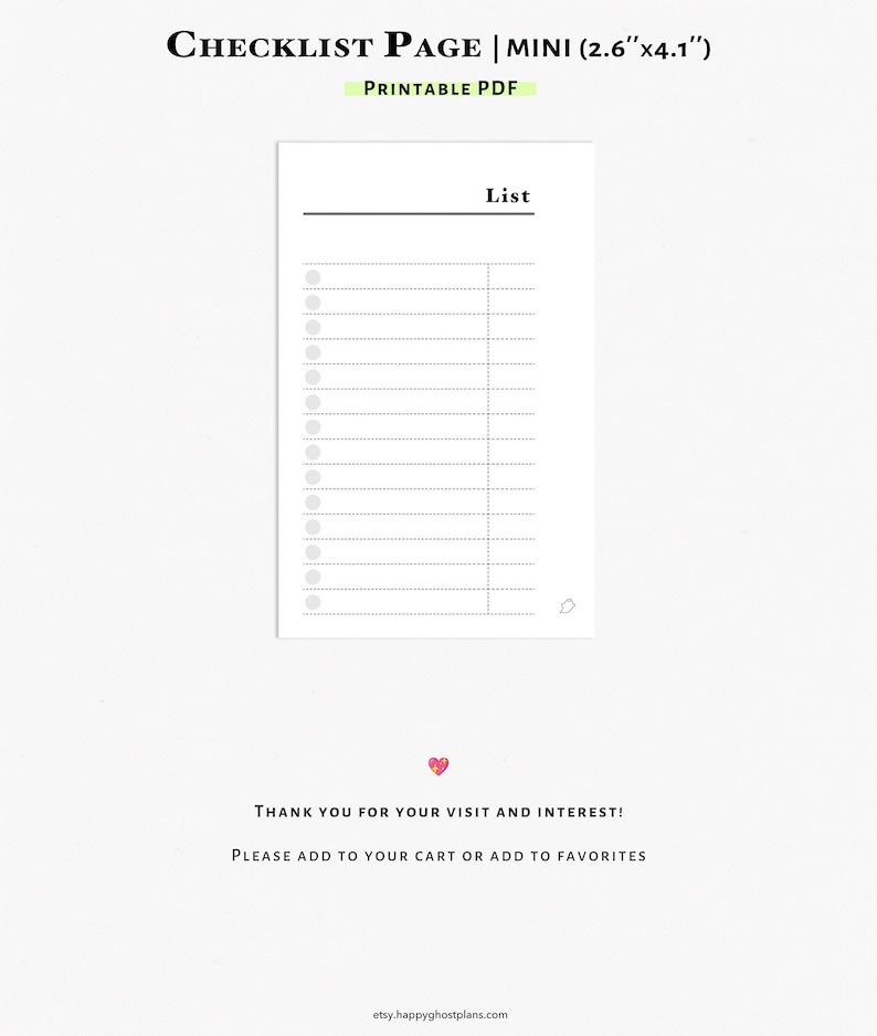 Checklist Template Printable Mini Size Planner Insert | To-do List ...