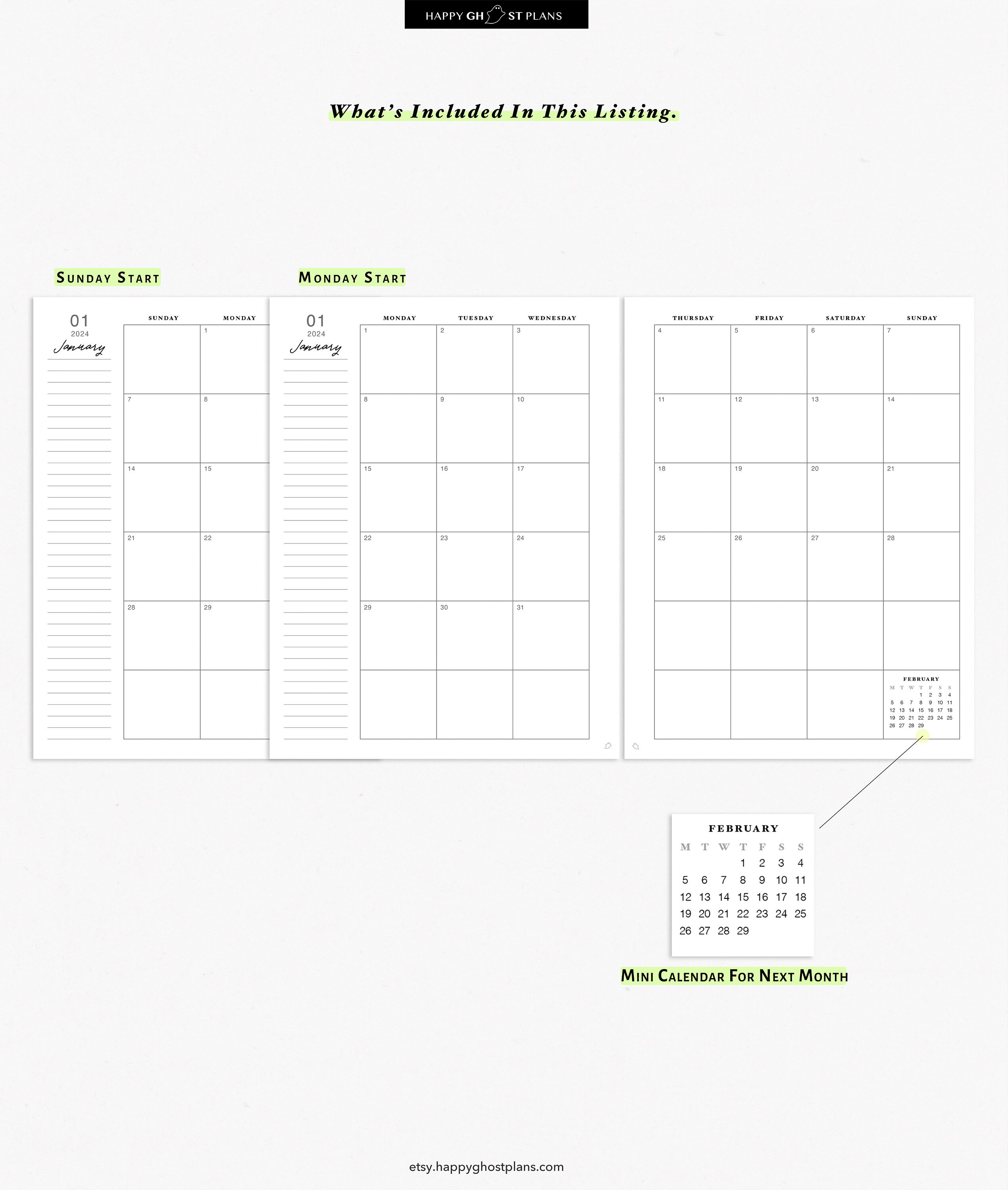 2024 Monthly Planner Printable Classic Happy Planner Size Insert Month ...