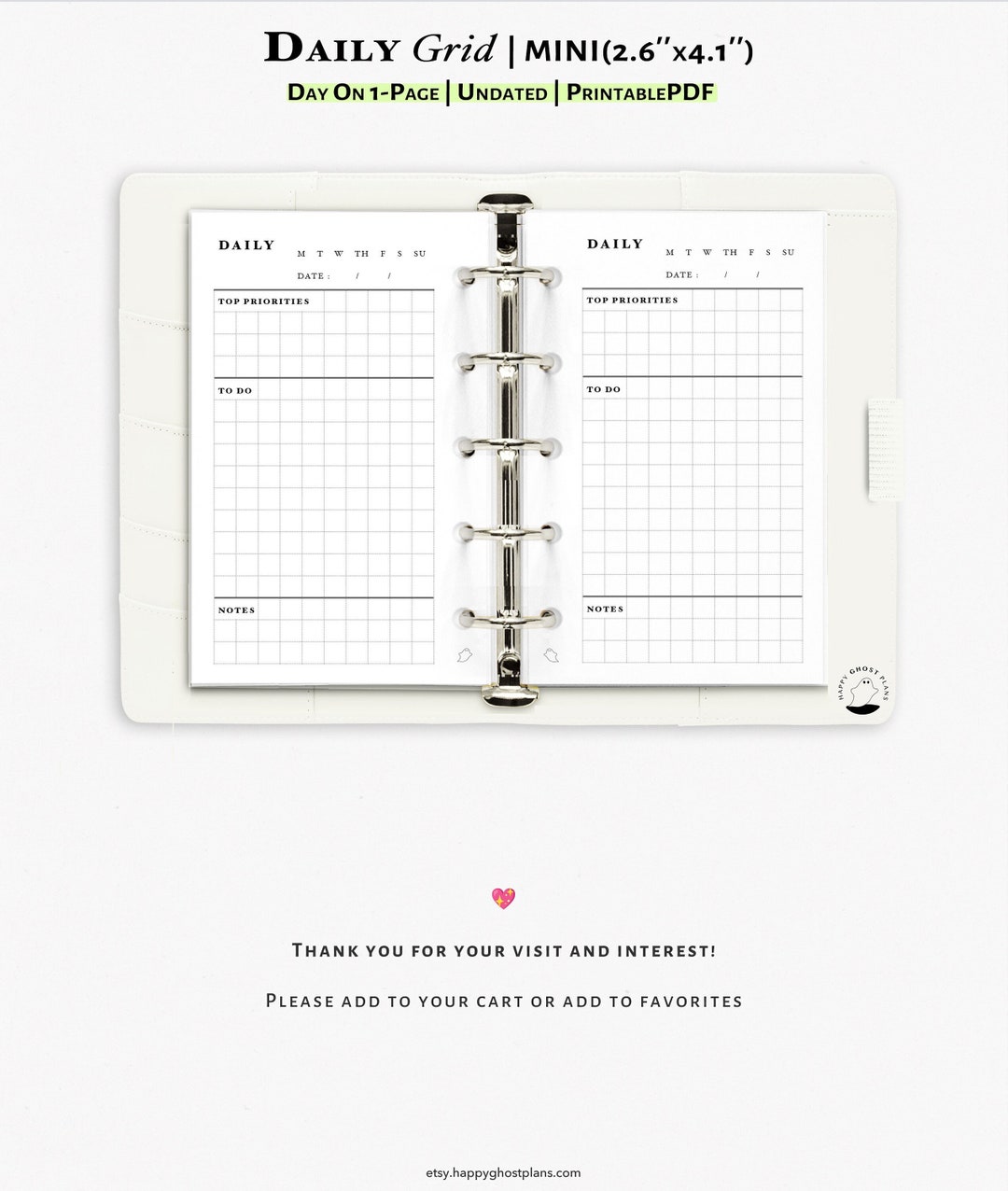 One Page Daily Planner Printable Mini Size Planner Insert | Undated ...