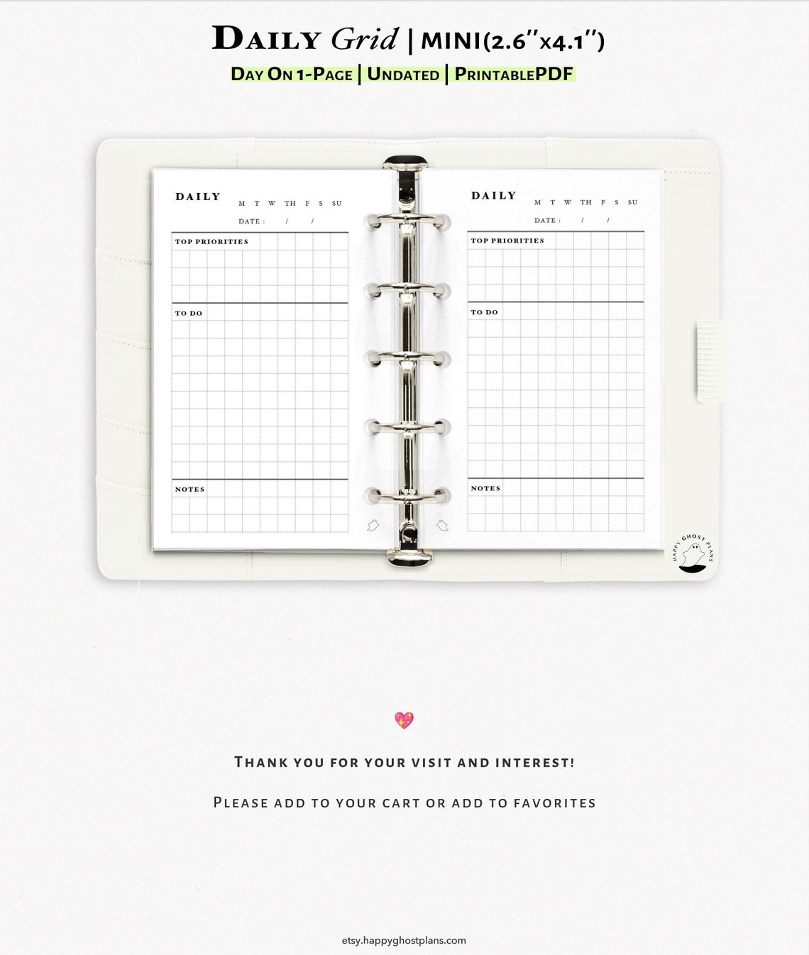 One Page Daily Planner Printable Mini Size Planner Insert Undated Daily ...