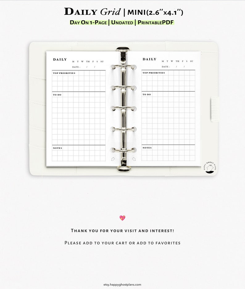 One Page Daily Planner Printable Mini Size Planner Insert | Undated ...