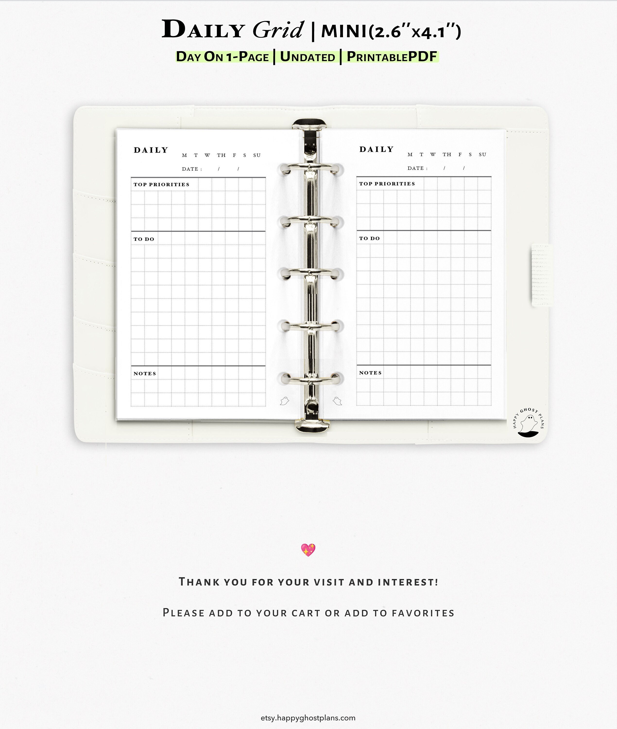 One Page Daily Planner Printable Mini Size Planner Insert | Undated ...