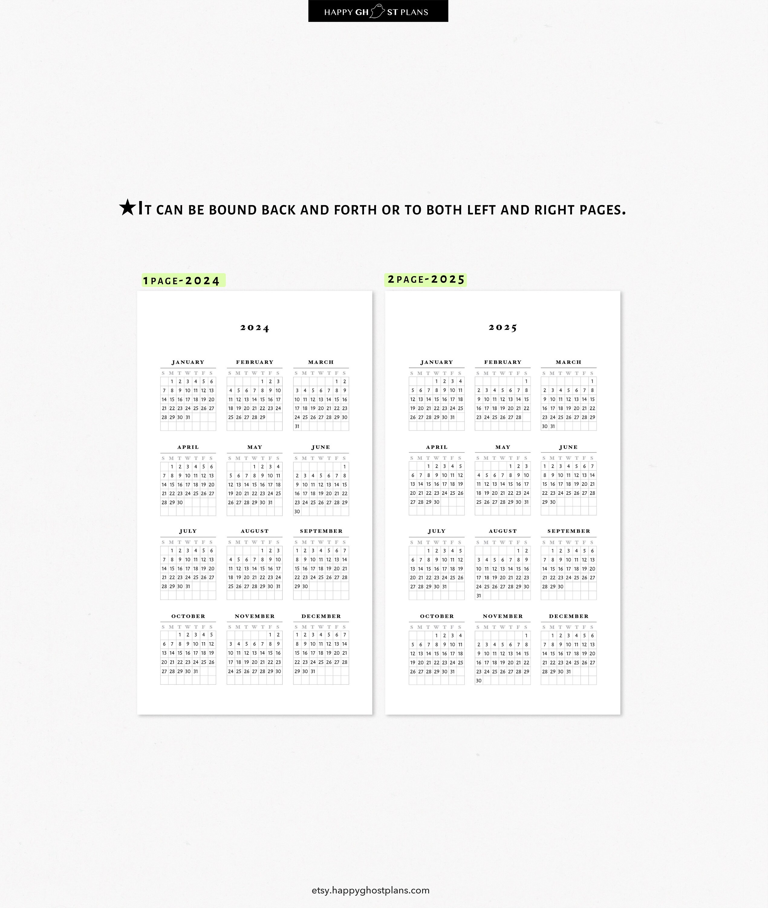 Year at a Glance 2024-2025 Printable Calendar for Personal Size Planner ...