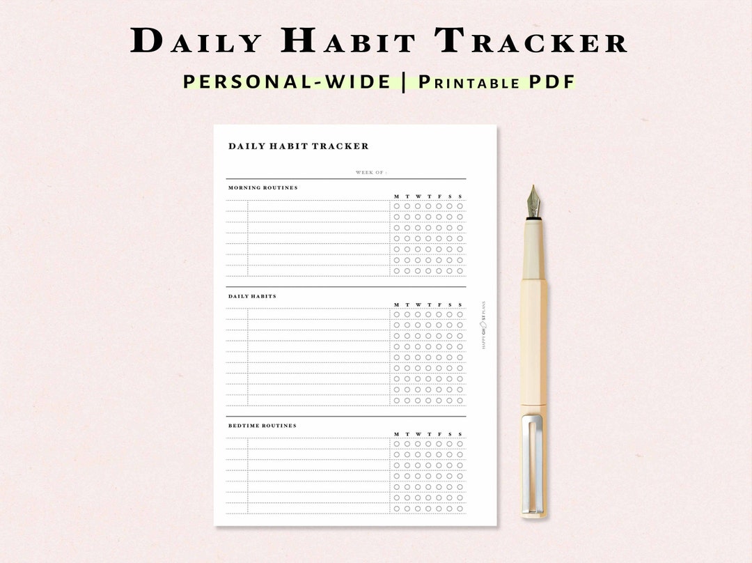 Habit Tracker Printable Personal-wide Inserts Daily Routine - Etsy