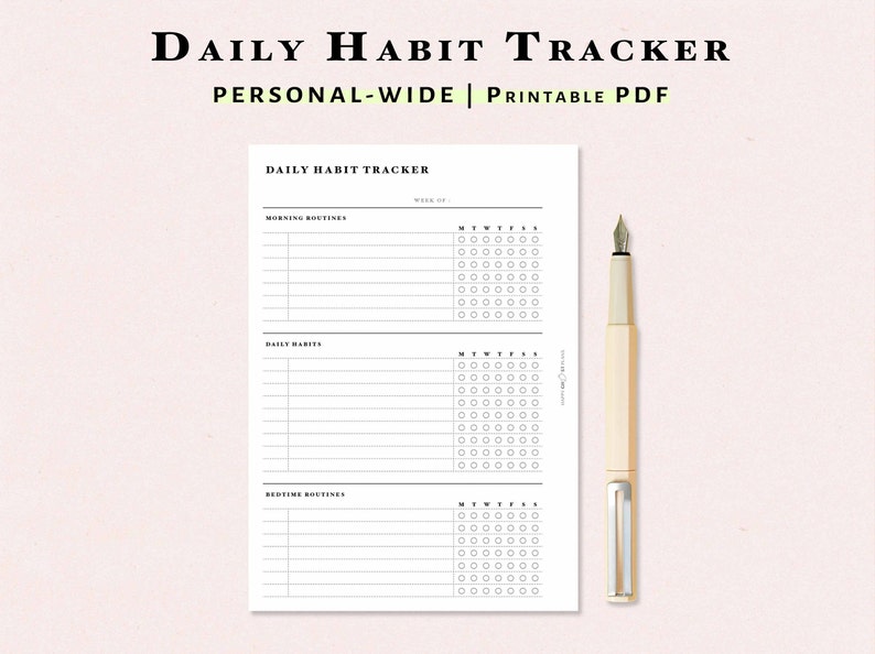 Habit Tracker Printable Personal-wide Inserts Daily Routine - Etsy
