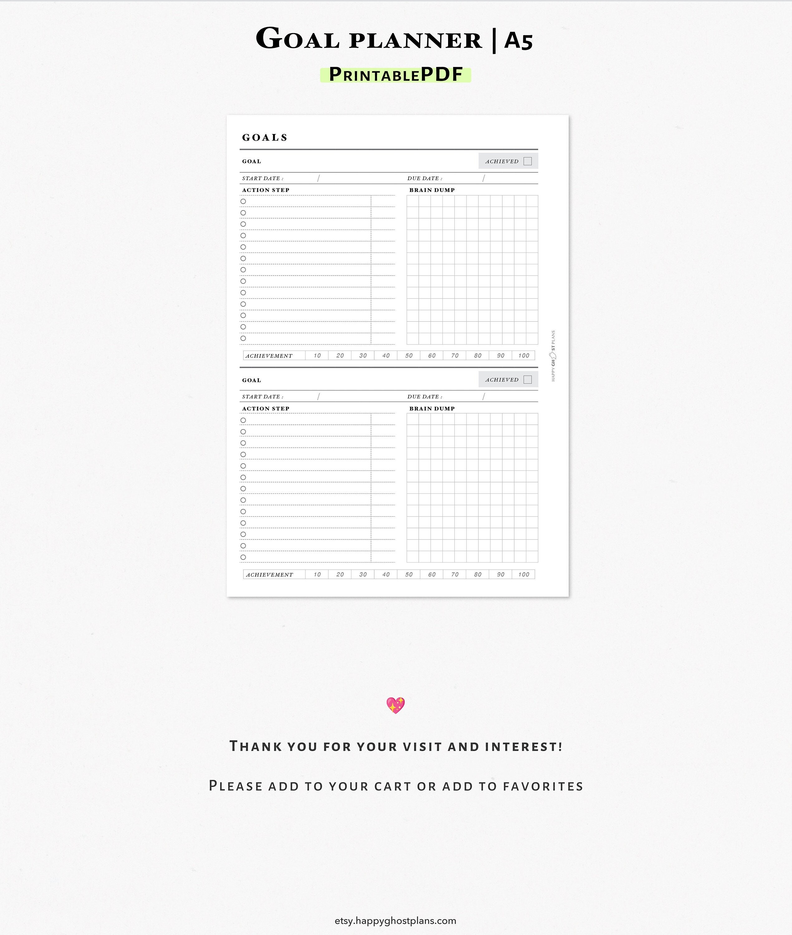 Goal Planner Printable Insert for A5 Planner | Action Step Planner ...