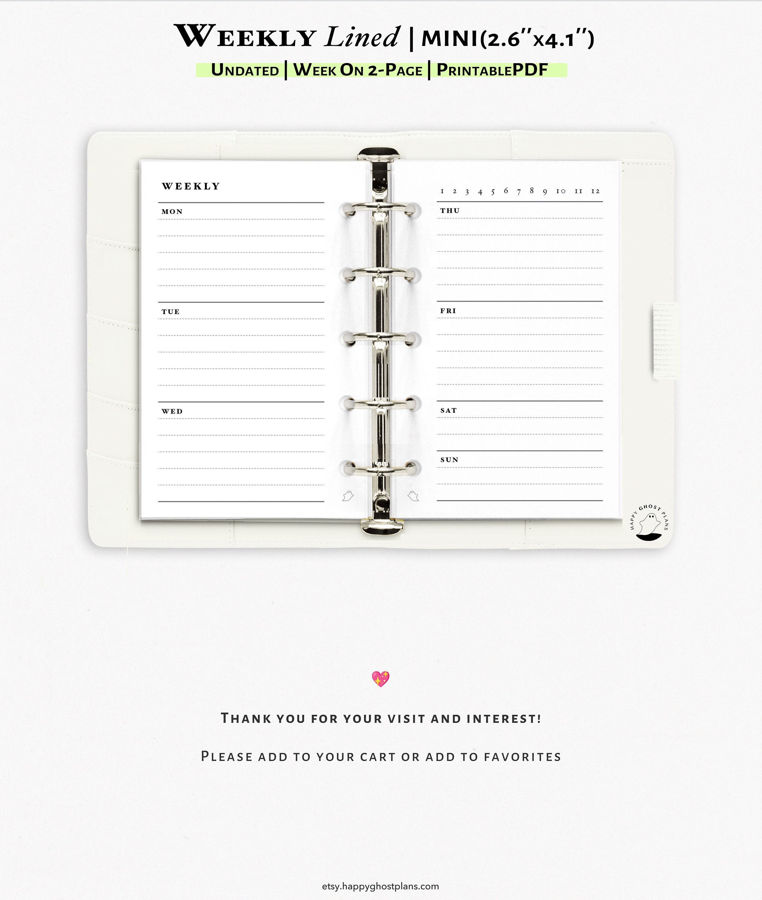 Weekly Planner Printable Mini Size Insert Undated Weekly - Etsy