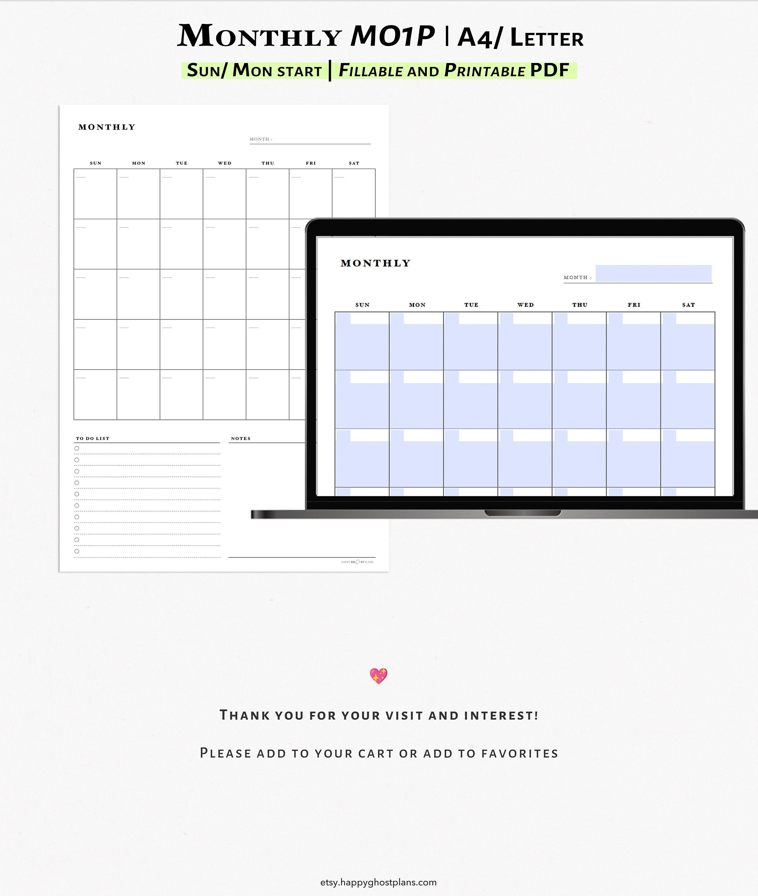 Monthly Planner Template for Printable and Editable PDF, A4 and Letter ...