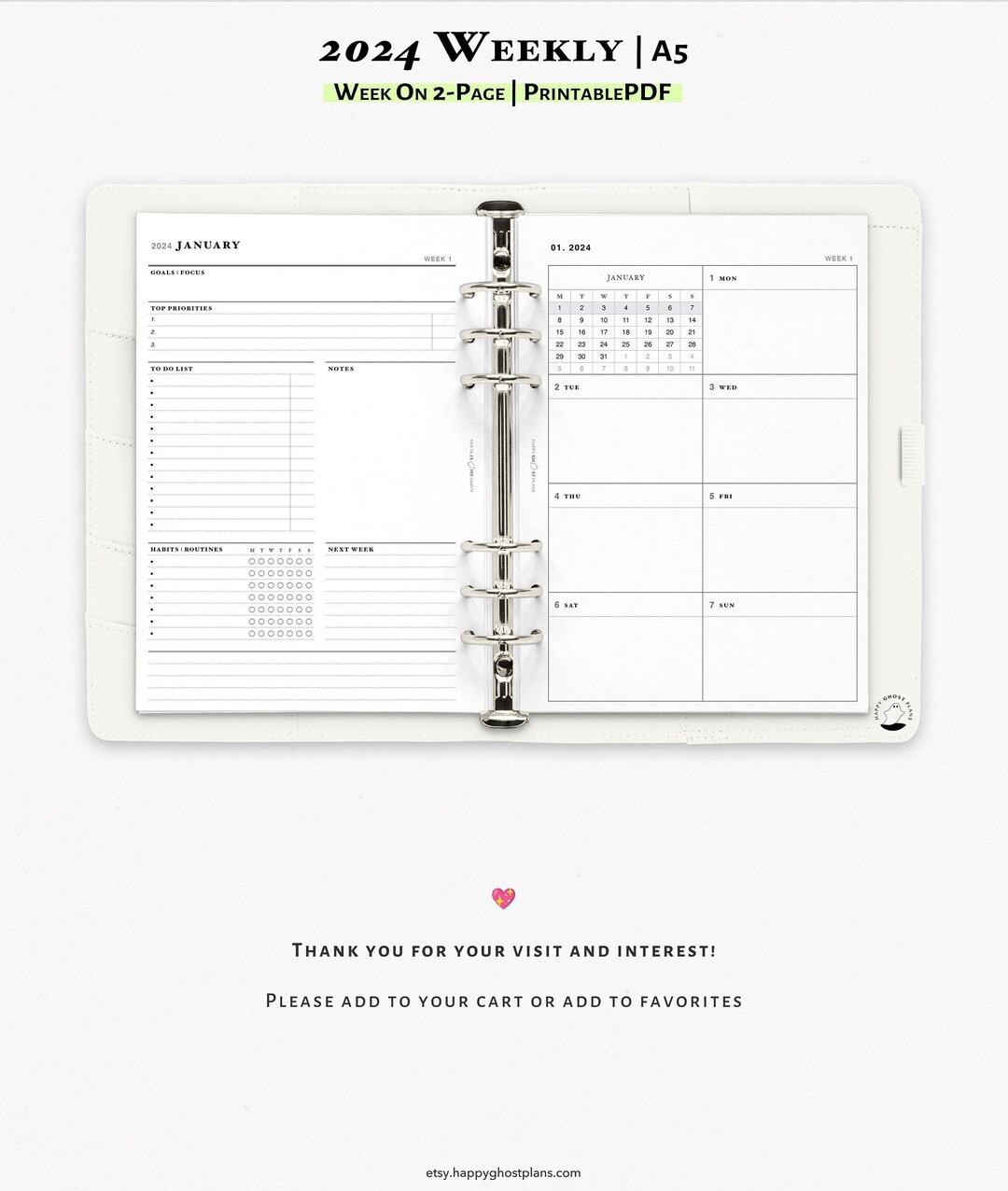 2024 Weekly Overview Planner, Printable Insert for A5 Planner W109 - Etsy
