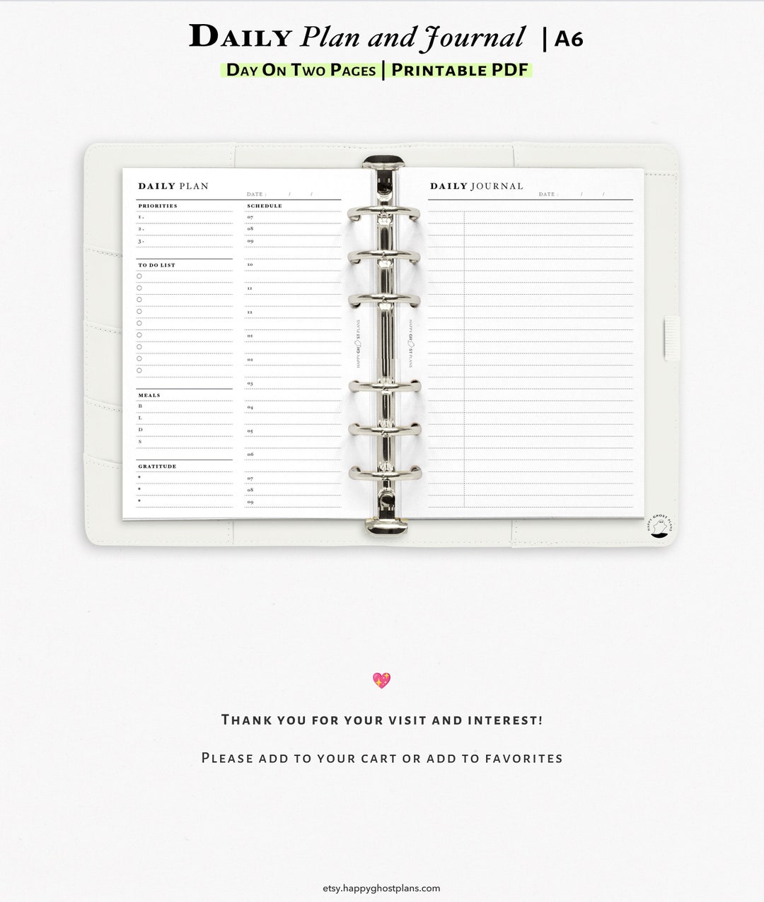 Daily Planner Printable A6 Planner Insert Undated Daily - Etsy