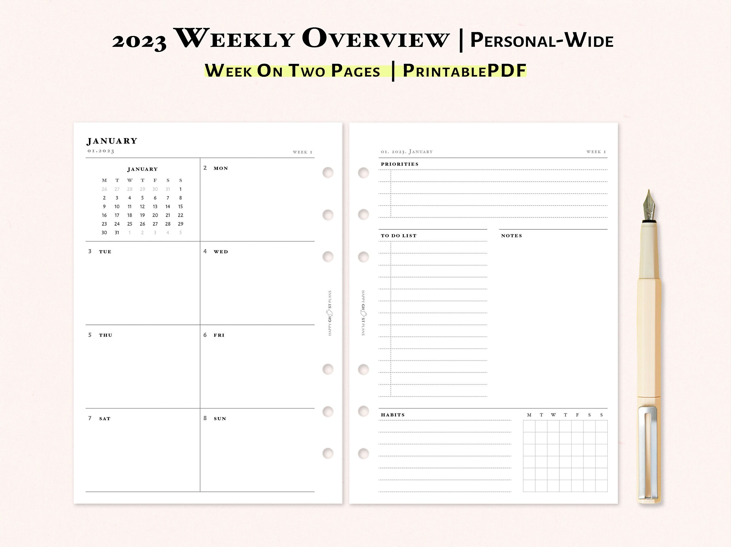 2023 Weekly Overview Printable Personal-wide Inserts Dated - Etsy