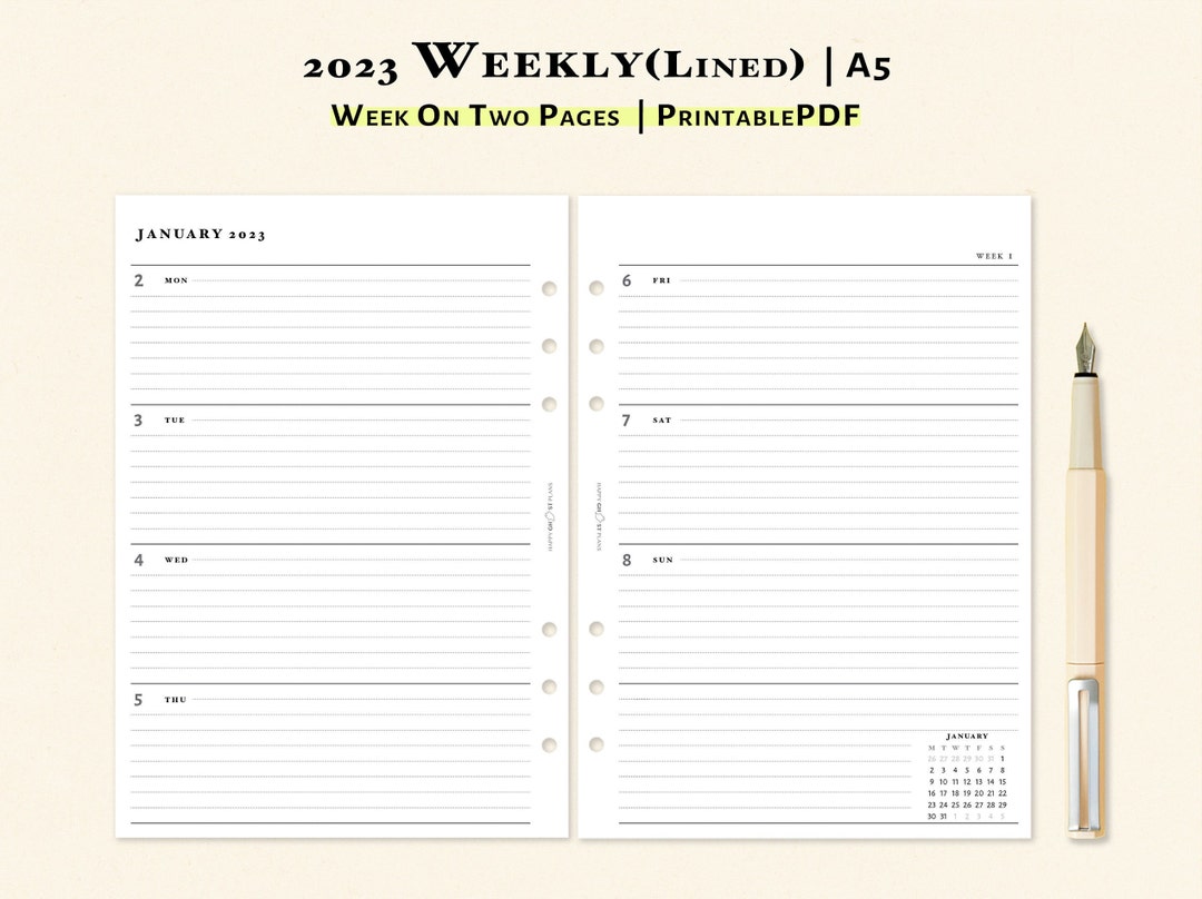 2023 Weekly Planner Printable A5 Size Inserts Week on Two - Etsy