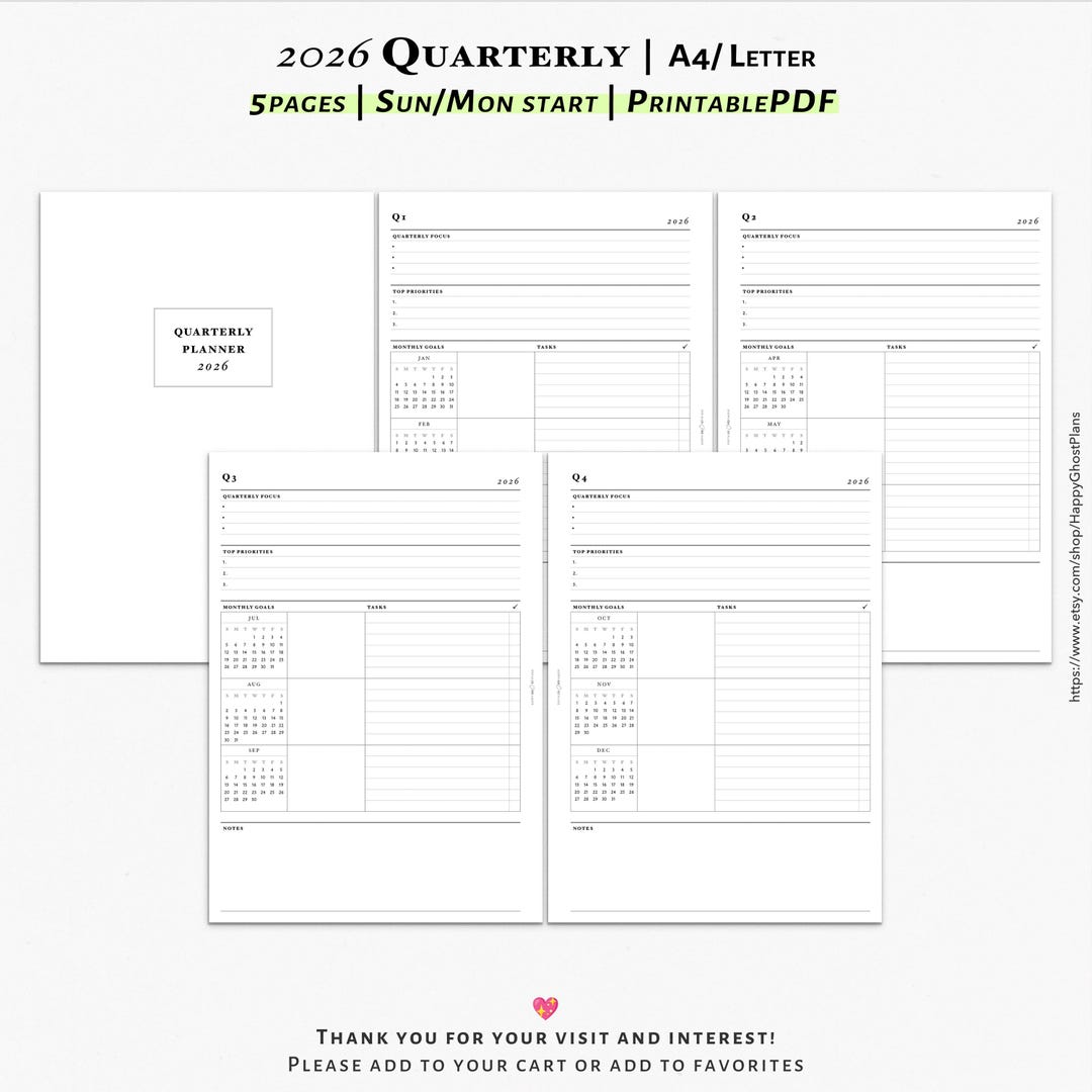2026 Quarterly Planner, A4 Letter Size (printable PDF) - Etsy