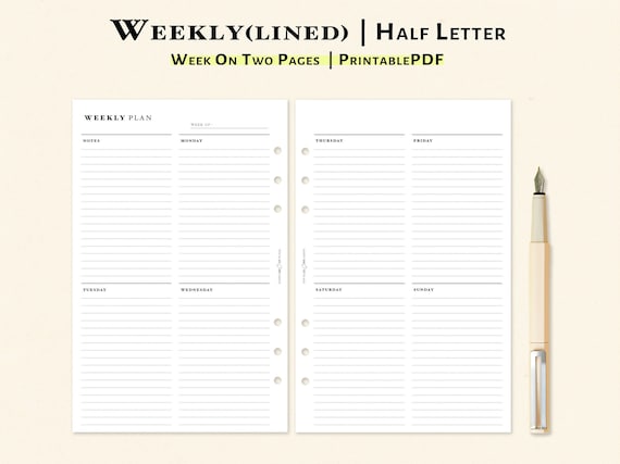 Weekly Planner Printable Half Letter Size Inserts Undated - Etsy