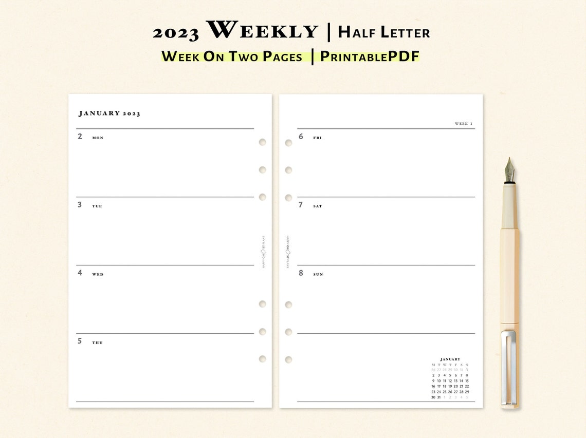 2023 Weekly Planner Printable Half Letter Inserts Week on - Etsy