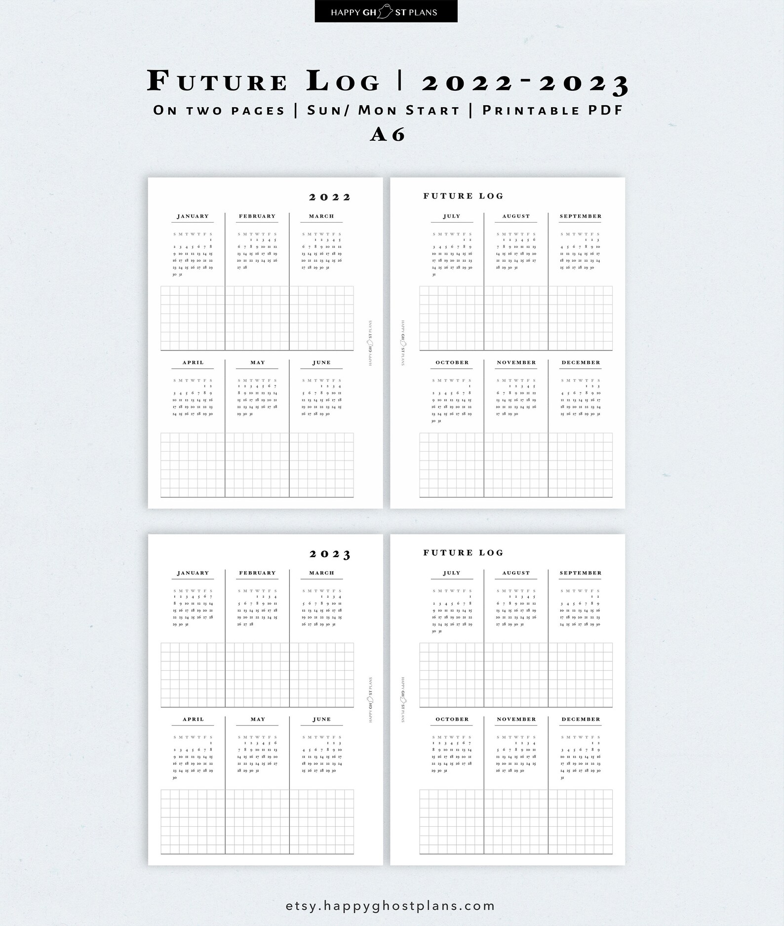 2022 2023 Future Log Printable A6 Size Inserts 2022 2023 | Etsy