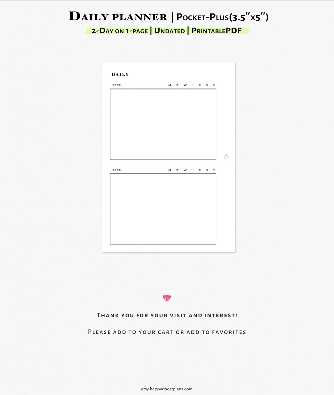 Daily Planner Printable Insert for Pocket-plus Planner Two Days on One ...