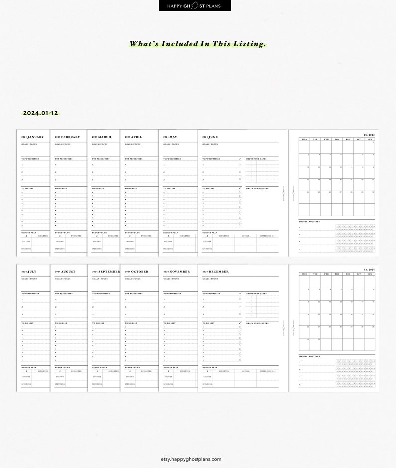 2024 Monthly Overview Printable Insert for Personal-wide Planner 2024 ...