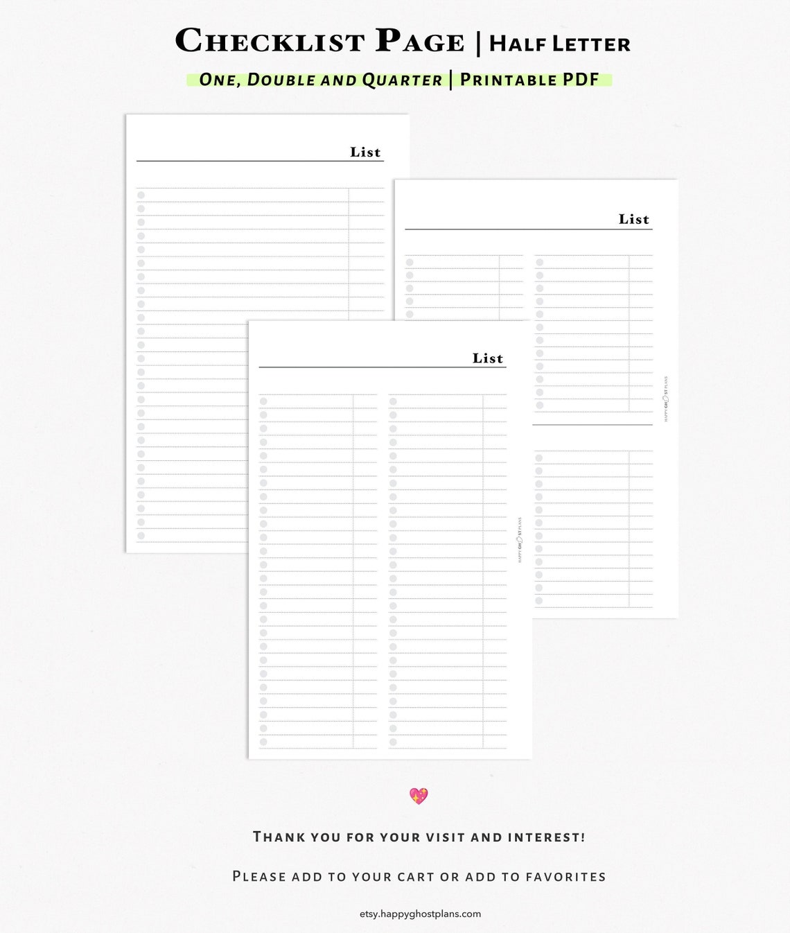 Checklist Template Printable Half Letter Planner Insert To-do List ...