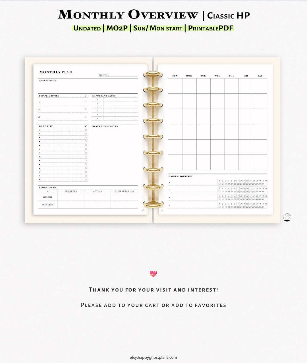 Monthly Overview Planner Printable Insert for Happy Planner Classic ...