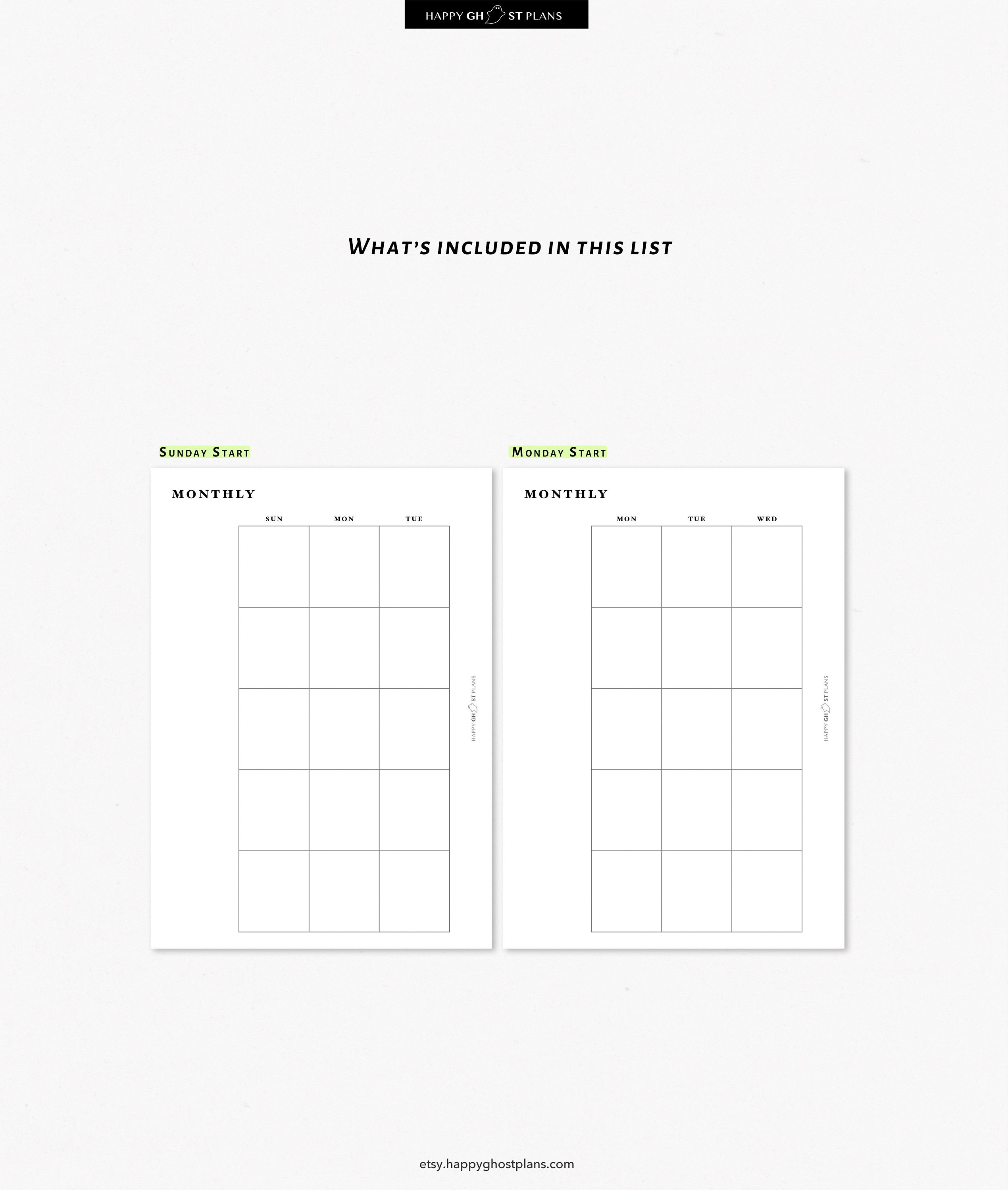 Month on 2 Page Planner Printable A6 Size Inserts Two Page Monthly ...