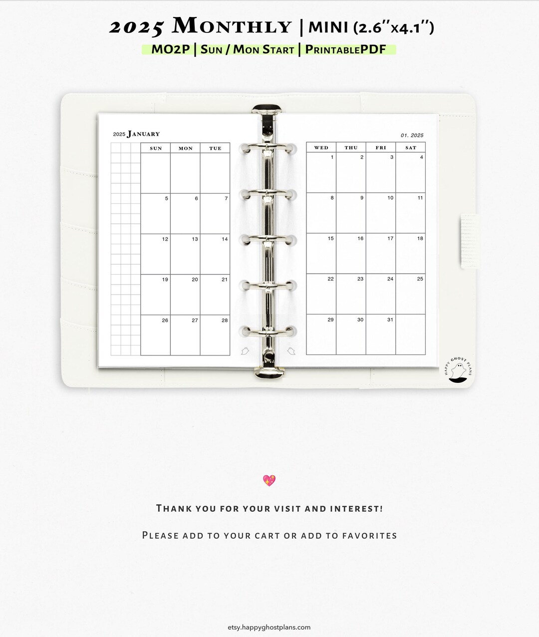 2025 Monthly Planner, Printable Inserts for Mini Size Planner | Two ...