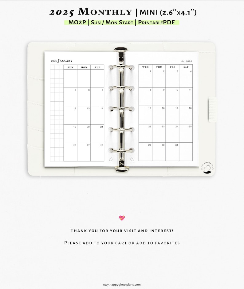 2025 Monthly Planner, Printable Inserts for Mini Size Planner | Two ...