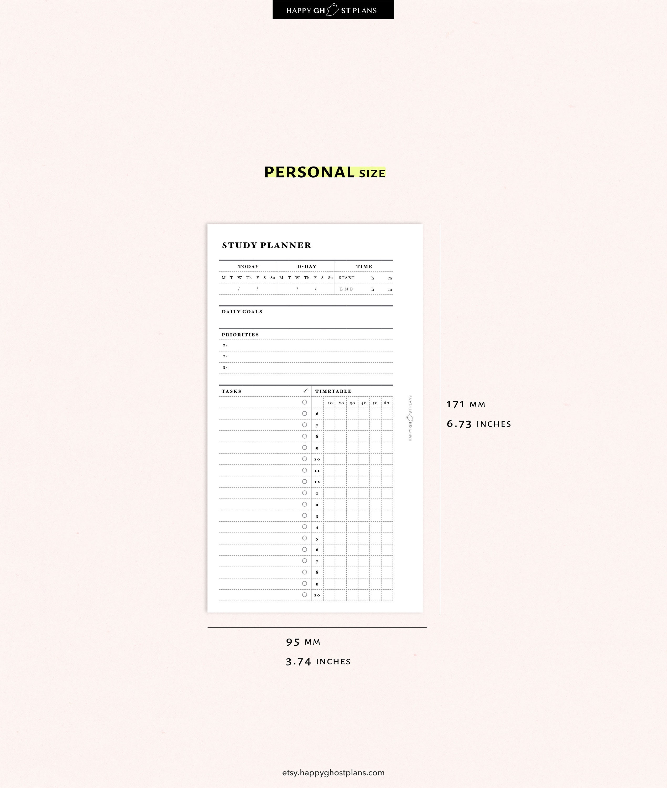 Study Planner Printable A6, Personal, Personal-wide, Fc-compact Size ...