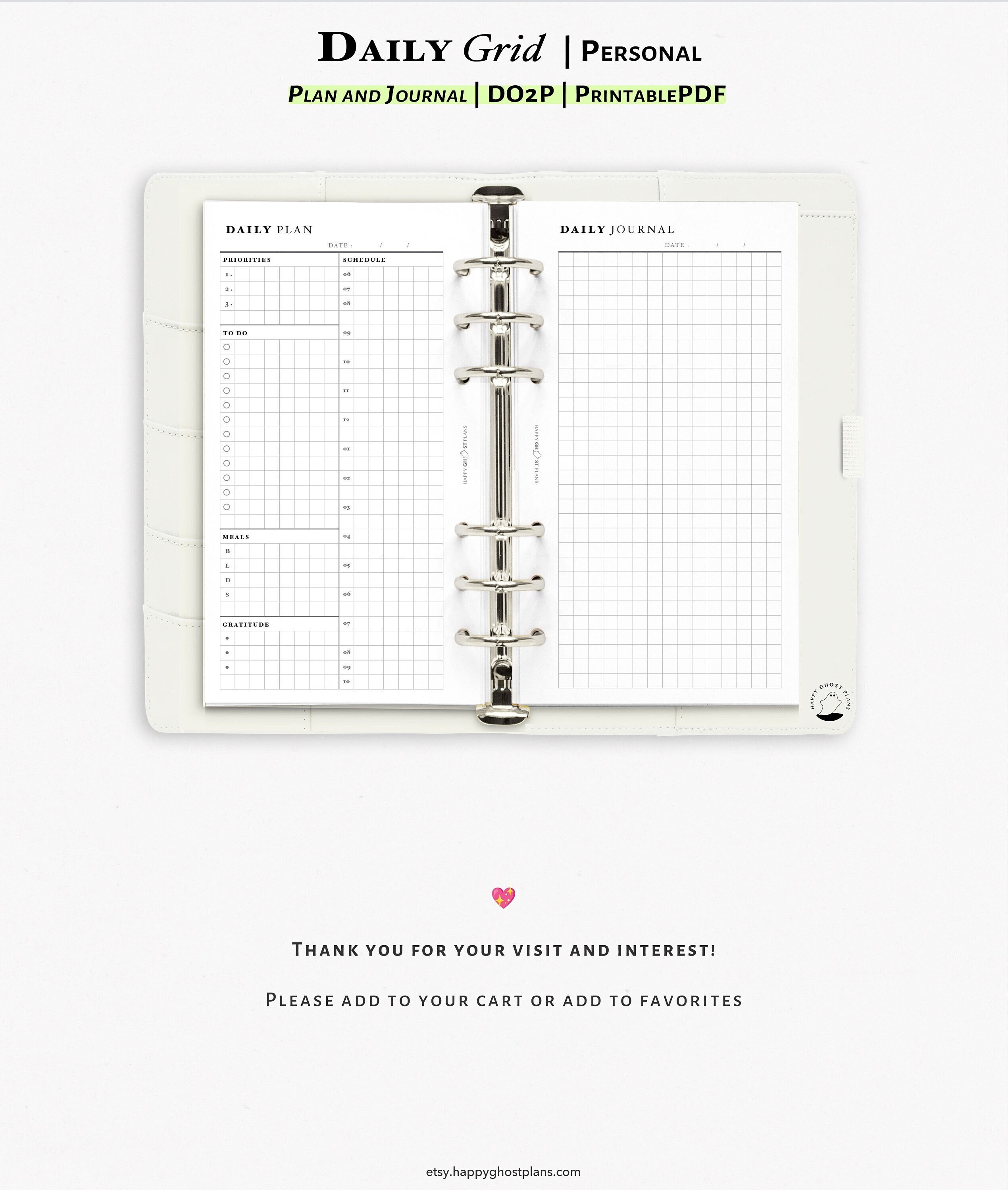 Daily Planner Printable Insert for Personal Size Planner Grid Paper ...