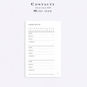 Contact List Printable PDF Mini Size Inserts Contact List | Etsy