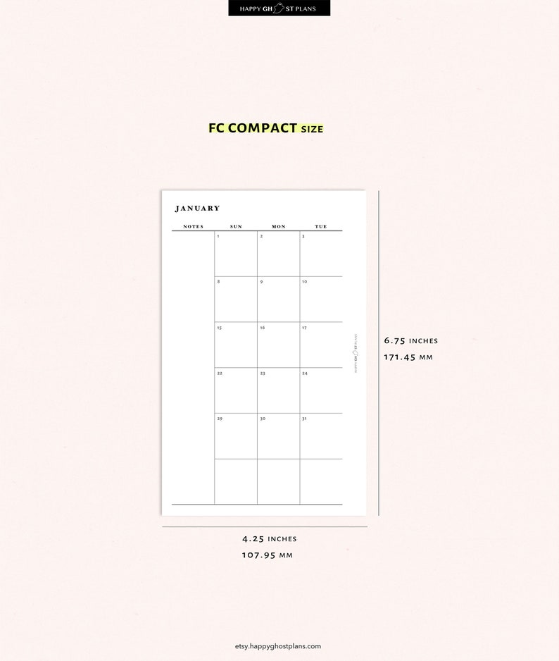 2023 Monthly Planner Printable Fc-compact Inserts 2023 Two - Etsy