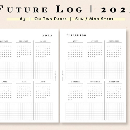 2022 Future Log A5 Printable 2022 Yearly Planner Inserts - Etsy