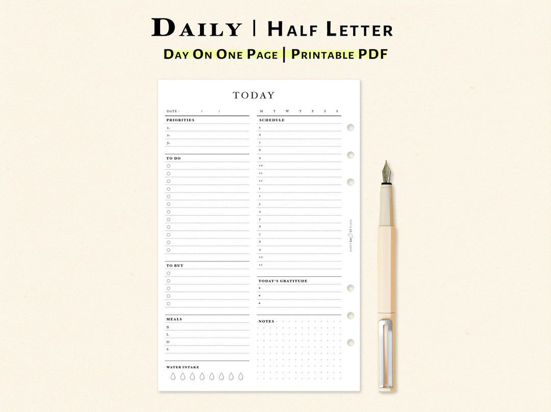 Daily Planner Printable Half Letter Inserts Undated Daily - Etsy