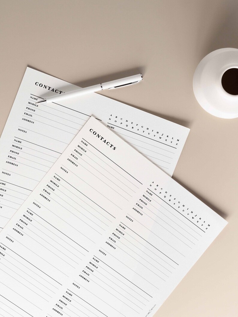 Contact List Printable PDF A4 Letter Size Contact List | Etsy