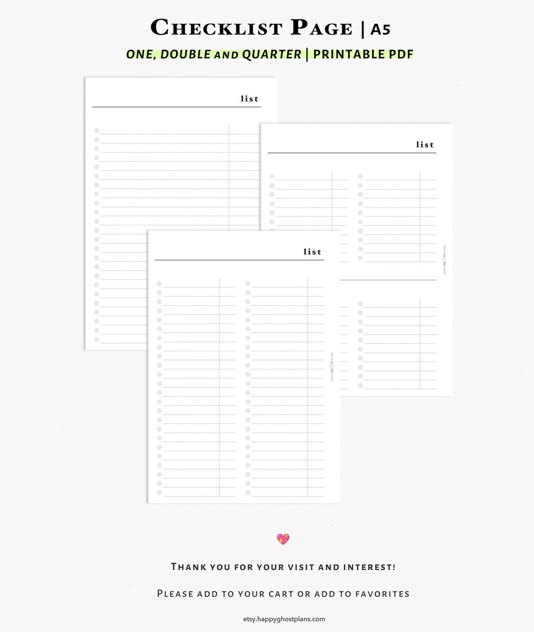 Checklist Template Printable A5 Planner Insert | To-do List | Shopping ...