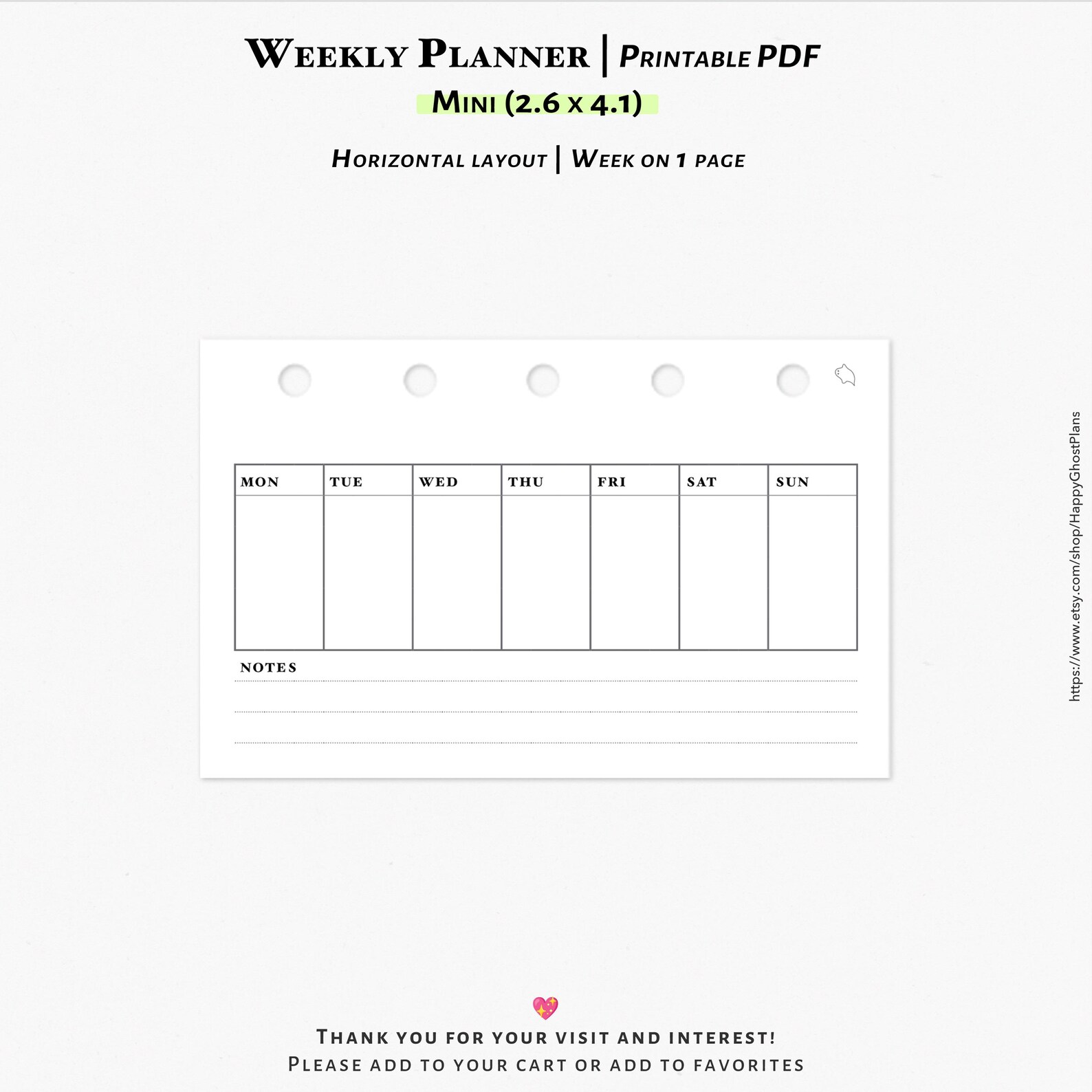 Mini Planner Printable Insert: Horizontal Weekly Layout (PDF Download ...