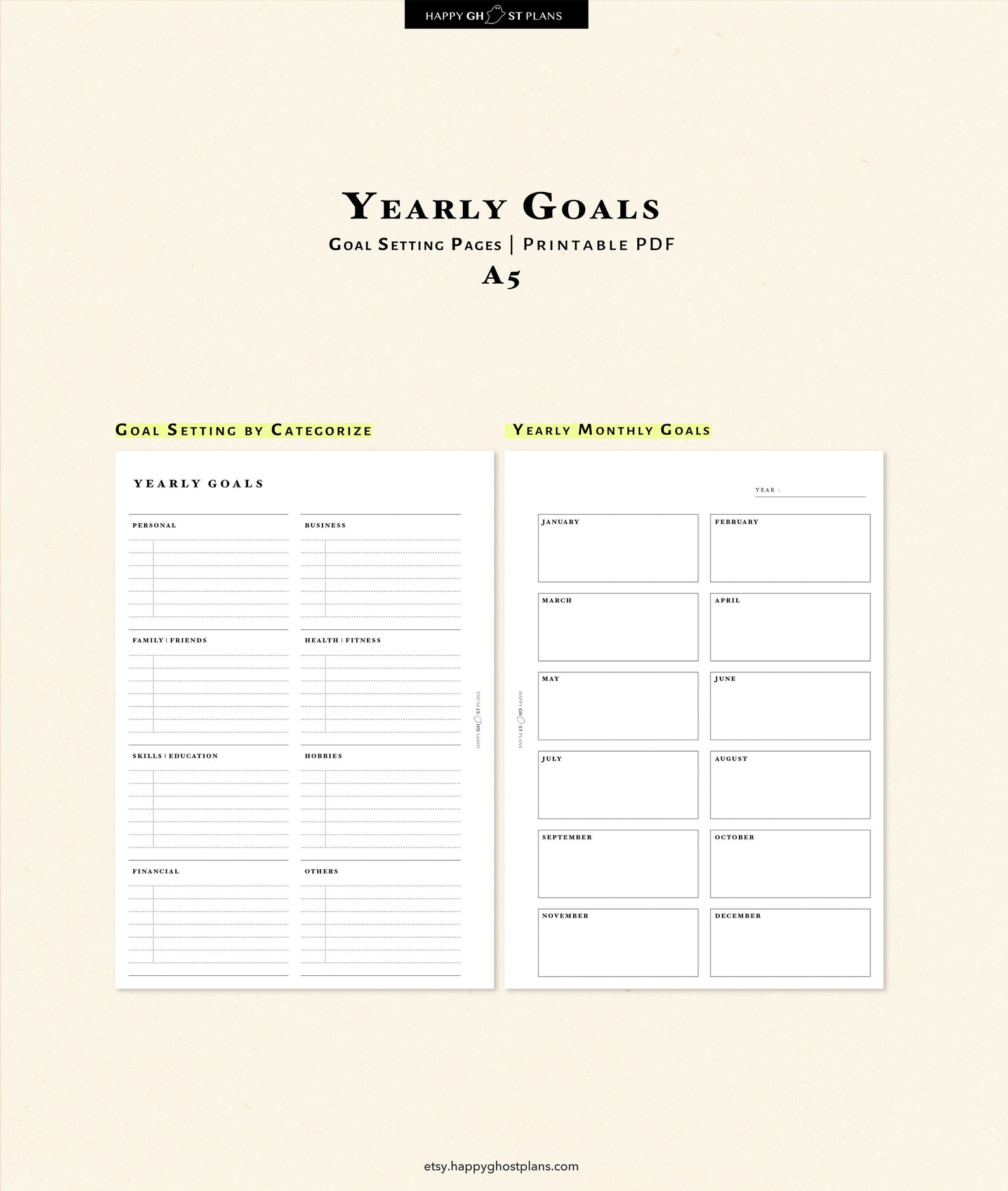 Yearly Goal Setting Planner Printable A5 Inserts Yearly - Etsy