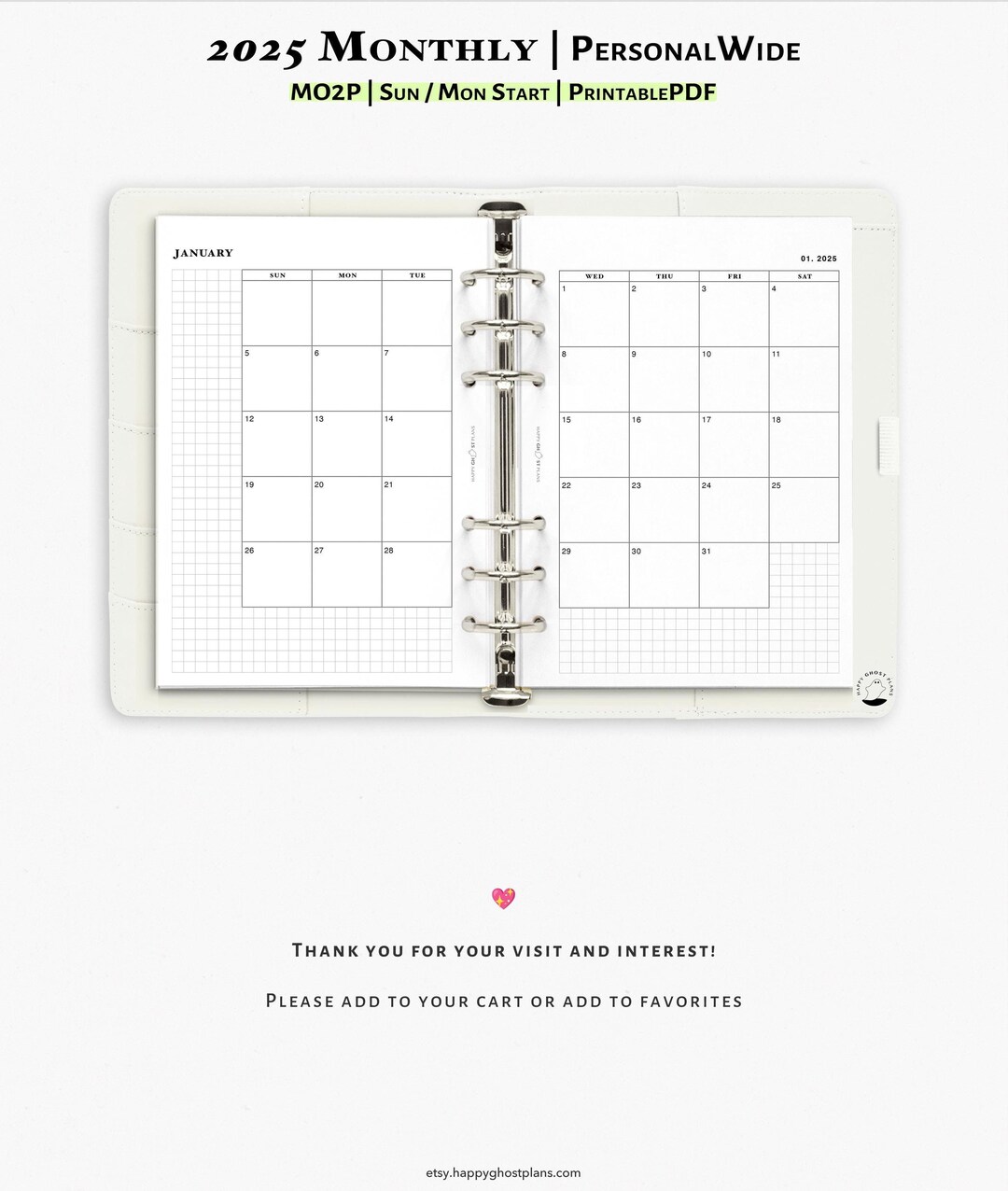 2025 Monthly Planner, Printable Insert for Personal-wide Planner | 2025 ...