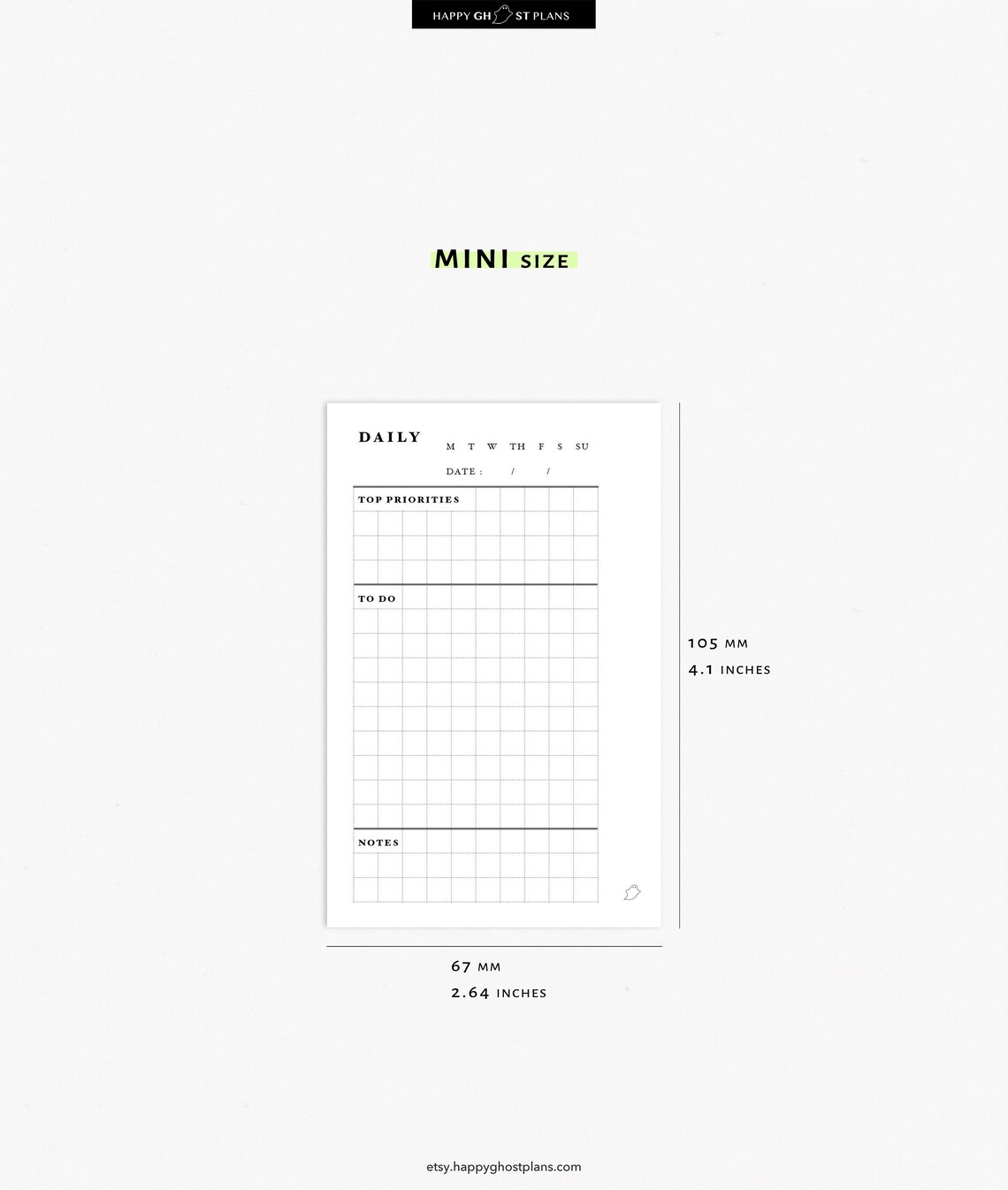 One Page Daily Planner Printable Mini Size Planner Insert Undated Daily ...