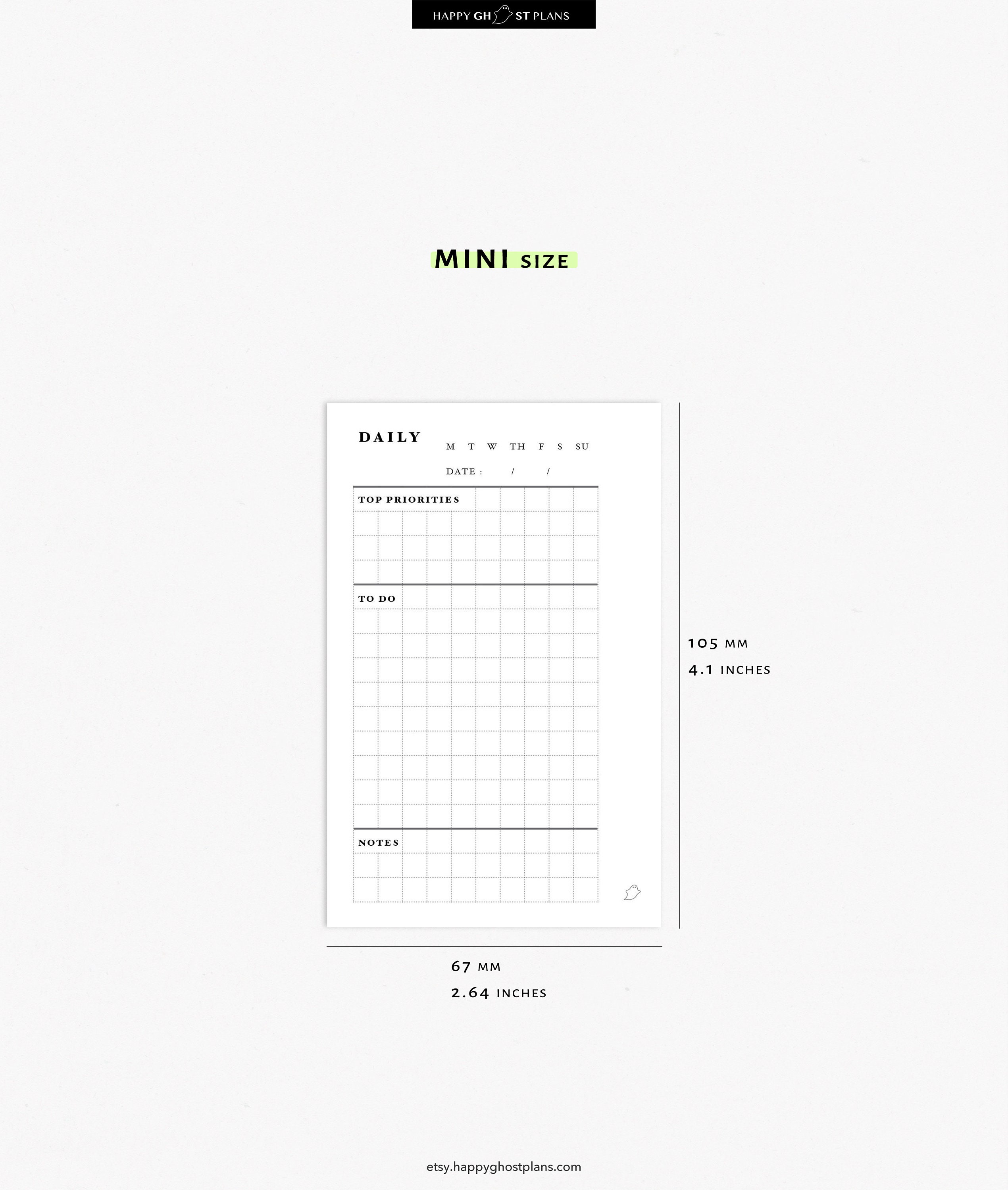 Mini Daily Planner Printable: Undated Grid Insert (2.6x4.1") (PDF ...