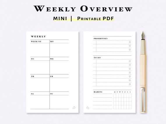 Weekly Planner Printable Mini Size Weekly Overview Week on | Etsy