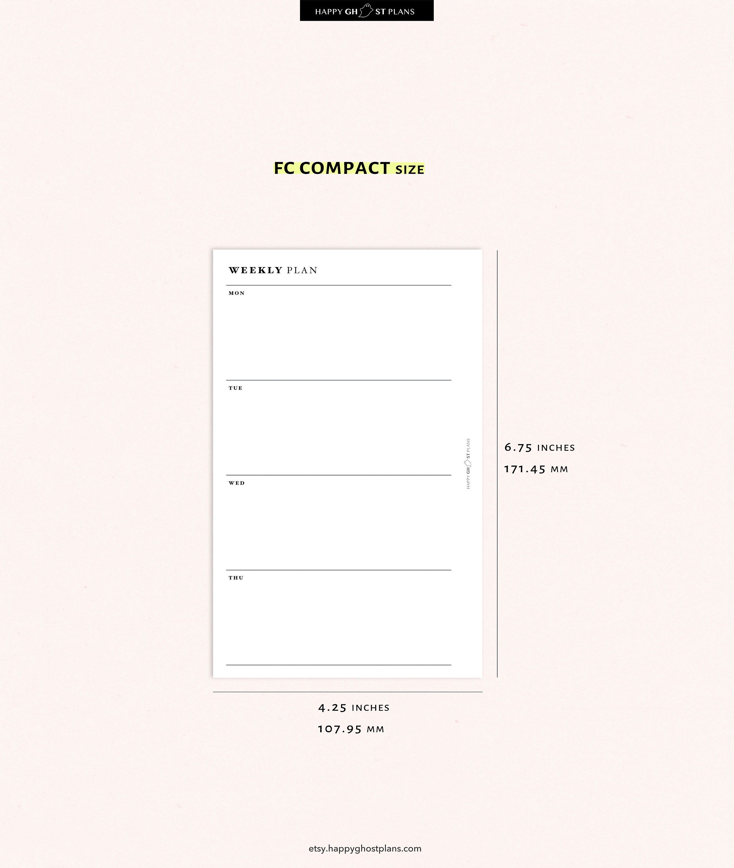 Weekly Planner Printable FC Compact Size Inserts Simple - Etsy