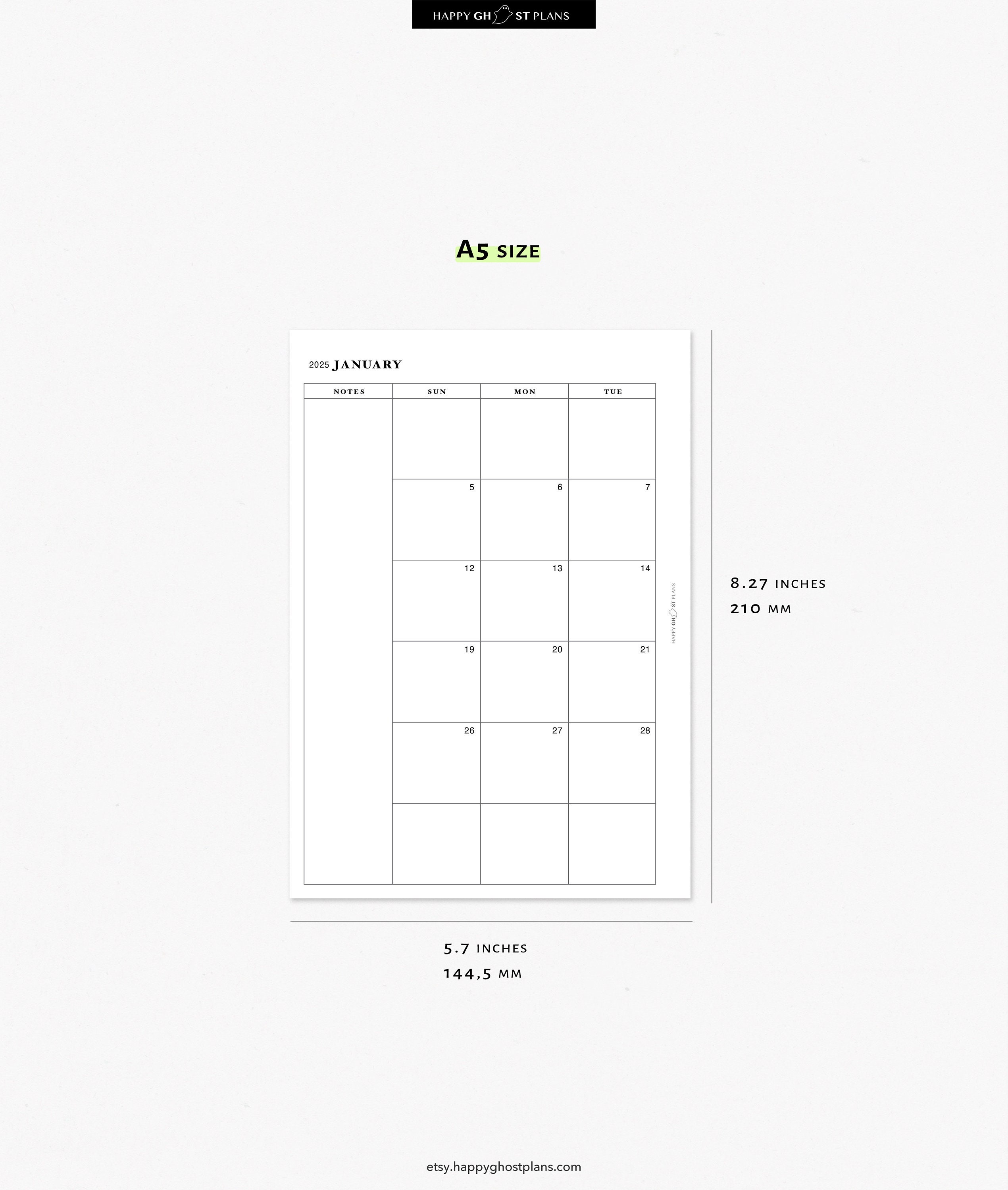 2025 Monthly Planner Printable Insert For A5 Planner M001 Etsy