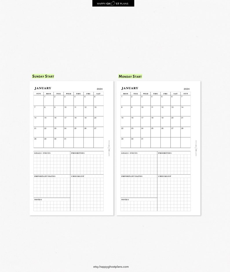 One Page Monthly Planner for 2024, Fc-compact Planner Printable Insert ...