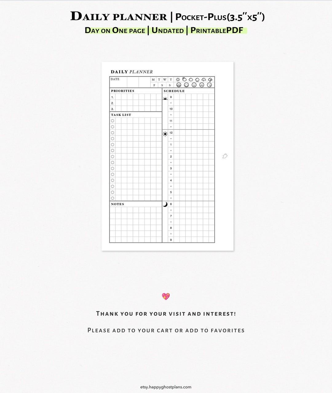 Daily Planner Printable Insert for Pocket-plus Planner One Page Daily ...