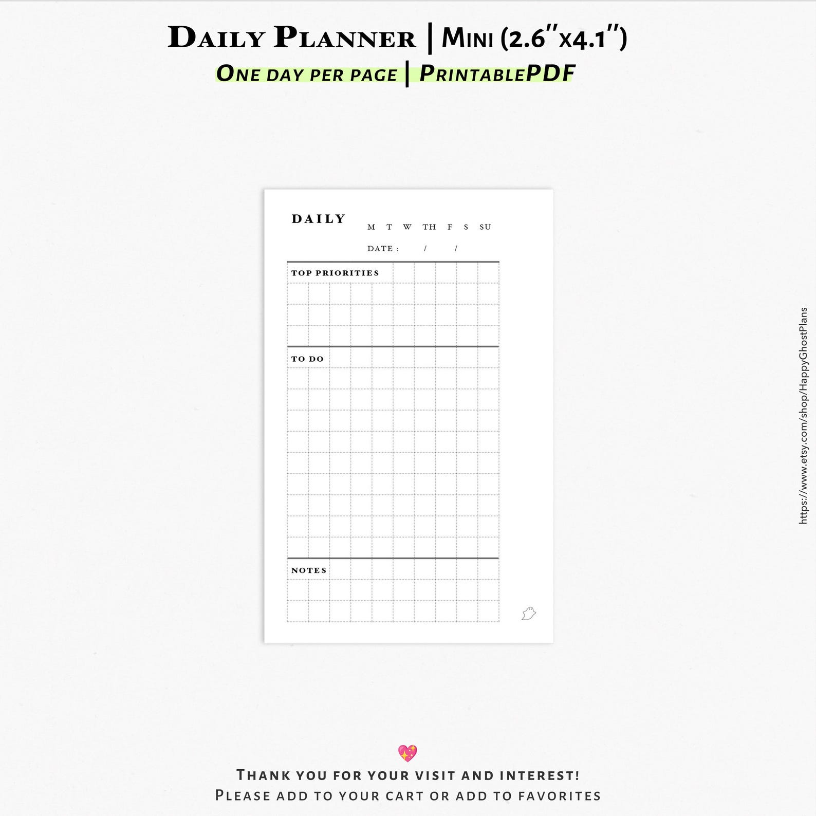 Mini Daily Planner Printable: Undated Grid Insert (2.6x4.1") (PDF ...
